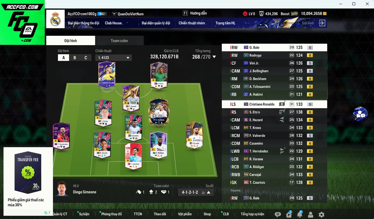 Acc #80865: [ACC Rẻ🔥] Real Madrid 328.120b dư 10.000b có Eto CC, Hazard HG, Kroos BTB, Rudiger ...